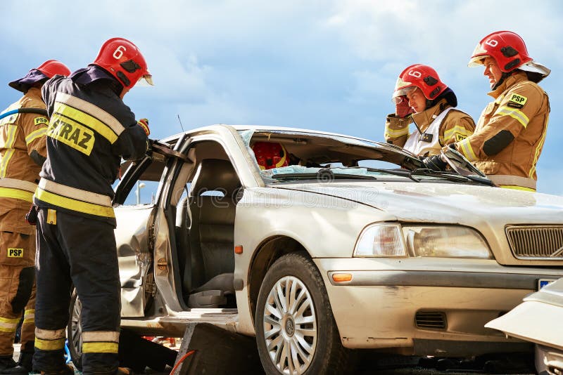 Firefighters during a Rescue Operation Training in Broken Car Editorial ...