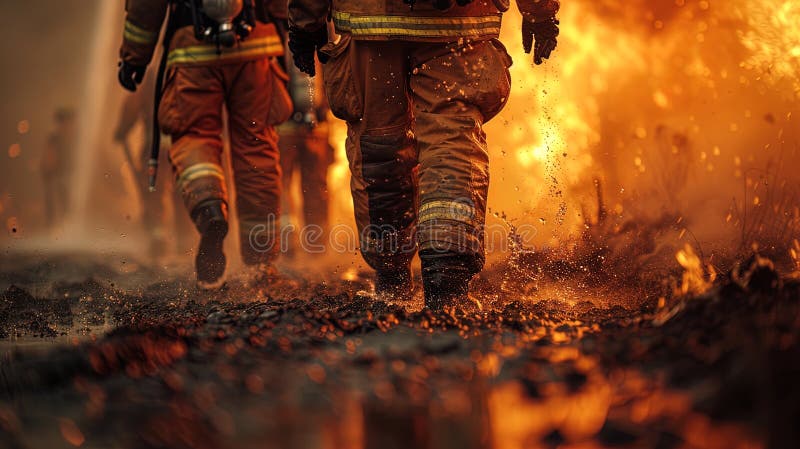Firefighters are Running through a Burning Building Stock Image - Image ...