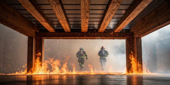 Firefighters Rush through a Burning Structure during Training To ...