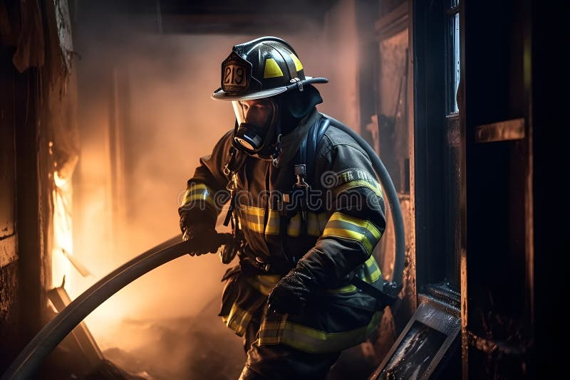 Firefighters Spraying Water in Fire Fighting Operation, Fire and Rescue ...