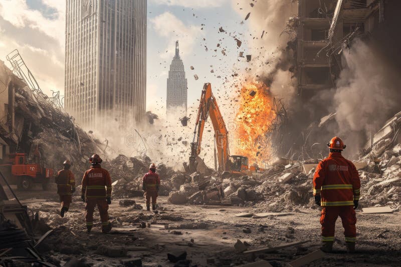 A Dramatic Scene Unfolds with Firefighters Facing Destruction. an ...