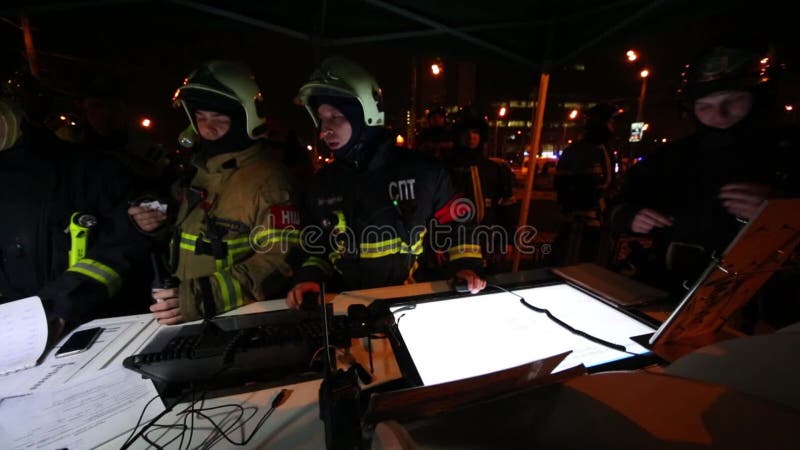 Firefighters are at the Table with the Equipment Stock Video - Video of ...
