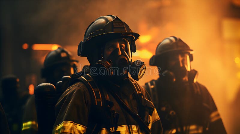 Firefighters, Team of Men Fighting Fire Stock Illustration ...