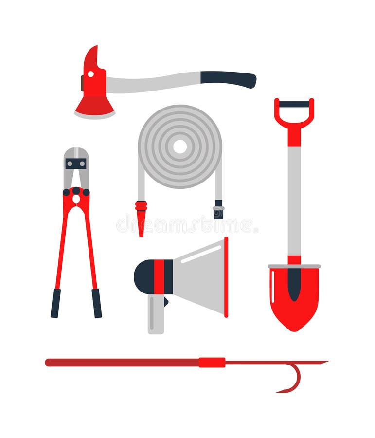 Firefighters Tools Vector Set. Stock Vector - Illustration of helmet ...