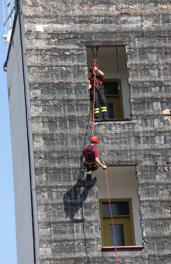 Firefighters during Training on Fire Station Stock Photo - Image of ...