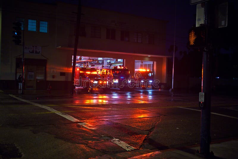 Firefighters Trucks with Red and Blue Lights Stock Image - Image of ...