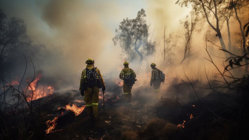 Firefighters Trying To Put Out the Forest Fire Stock Illustration ...