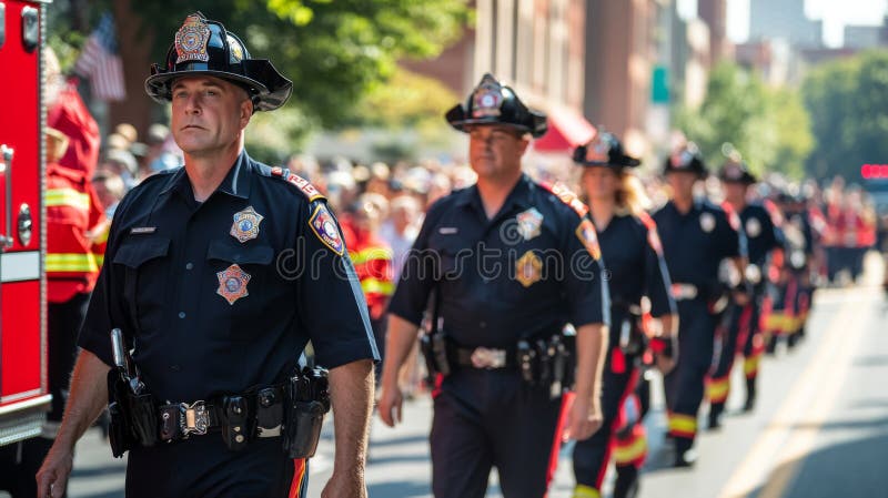 Firefighters in Uniform Marching in a Parade Stock Illustration ...