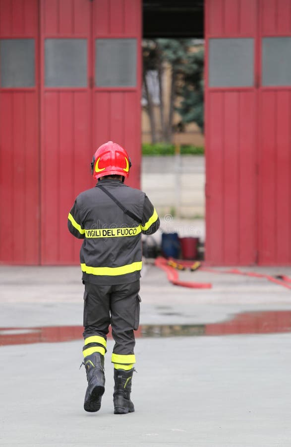 Firefighters in Uniform with Red Helmet Stock Image - Image of rome ...