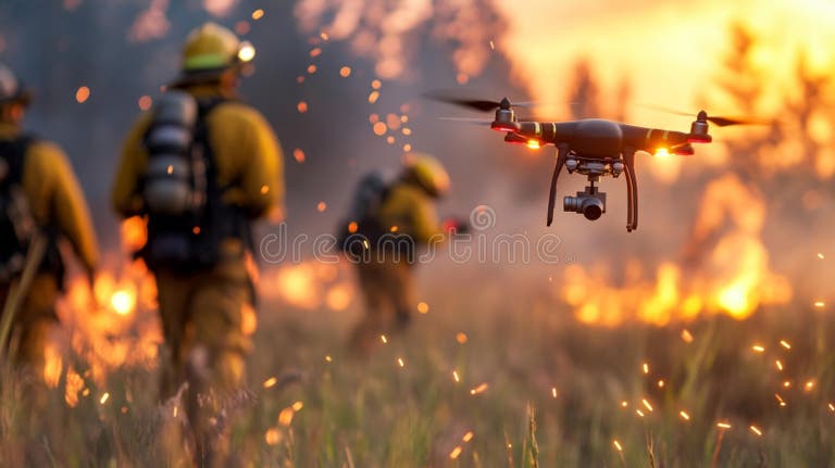 Firefighters Using Drone Technology To Combat Wildfires Stock ...