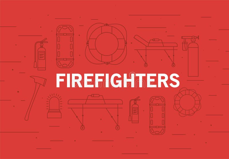 Firefighters Word in Front of Icon Set Vector Design Stock Vector ...
