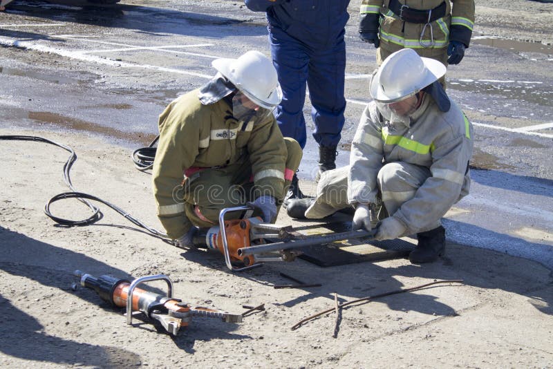 Firefighters at work. editorial image. Image of practise - 145786860