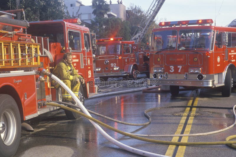 Firefighters Working at Apartment Fire, Los Angeles, California ...