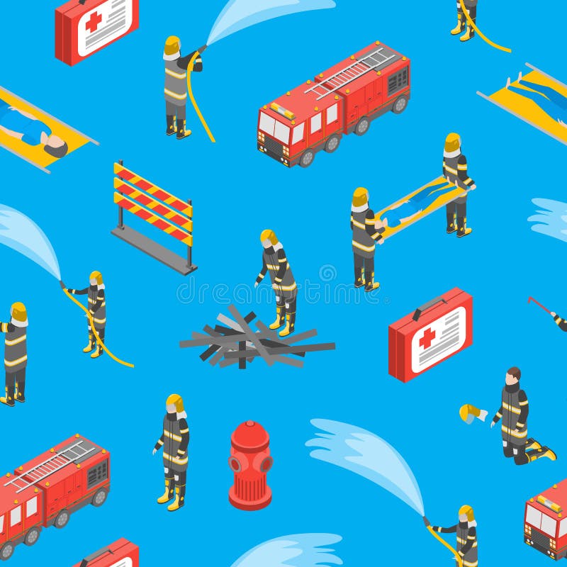 FirefighterSeamless Pattern Background 3d Isometric View. Vector Stock ...