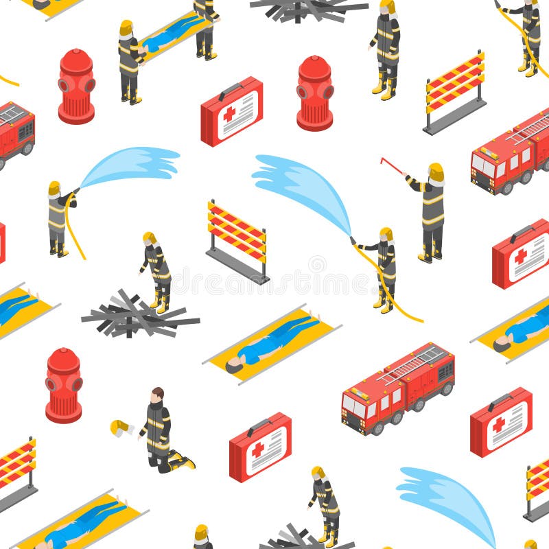 FirefighterSeamless Pattern Background 3d Isometric View. Vector Stock ...