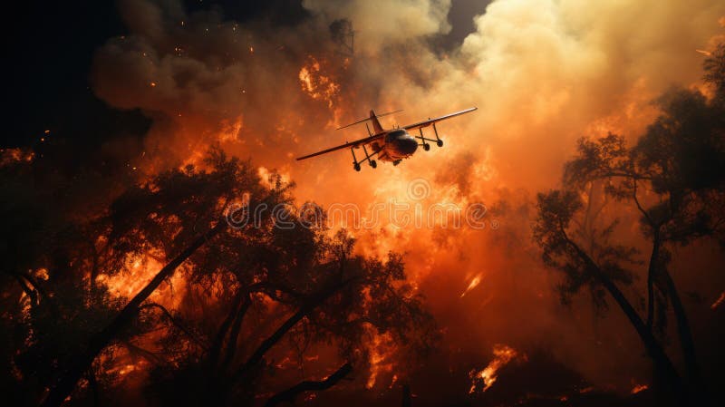 Firefighting Aircraft in Action Against a Devastating Forest Fire at ...