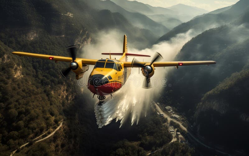 Firefighting Aircraft Dropping Water and Extinguishing Agents Over a ...