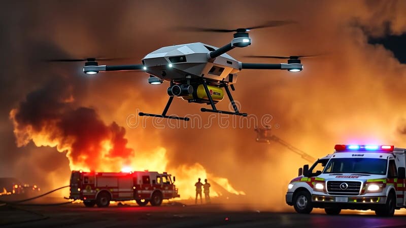 Drone Firefighting Technology, Aerial View of a Wildfire Emergency ...