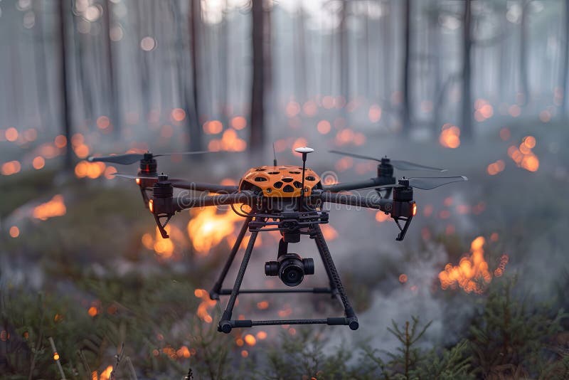 Firefighting Drone Flying Over a Burning Forest. Technologies of Fire ...
