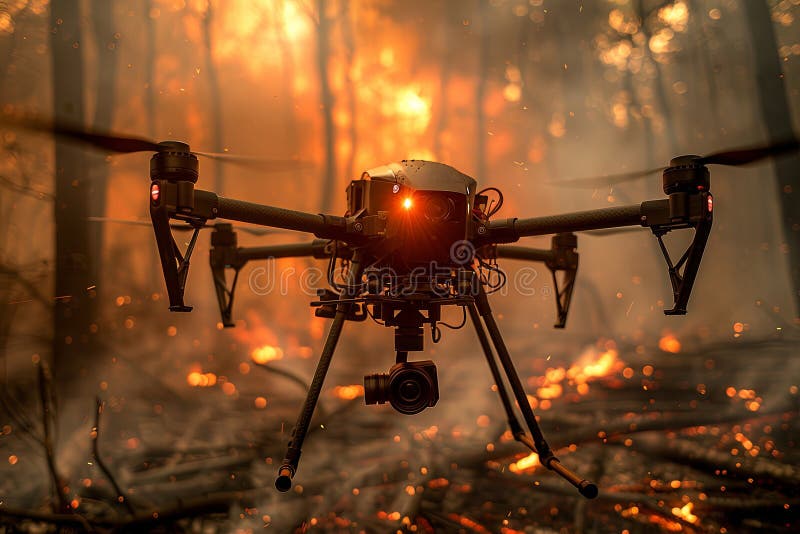 Firefighting Drone Flying Over a Burning Forest. Technologies of Fire ...