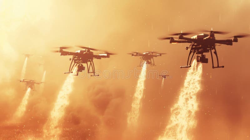 Firefighting Drones Releasing Water To Control a Forest Blaze Stock ...