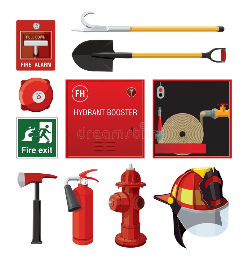Firefighting Tool Icons Set Stock Vector - Illustration of warning ...