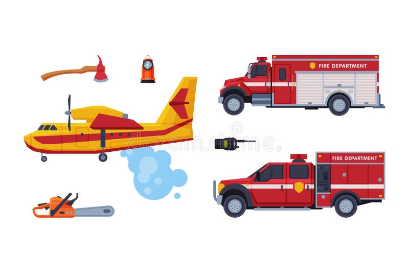 Firefighting Equipment and Emergency Service Tools Vector Set Stock ...