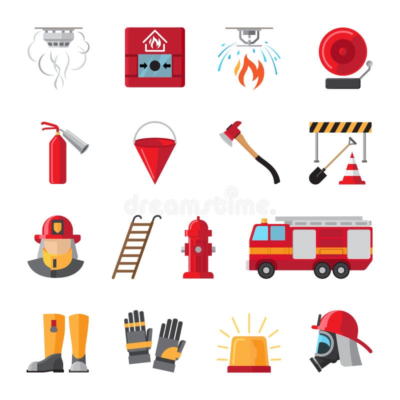 Firefighting Equipment Flat Icons Stock Vector - Illustration of ...