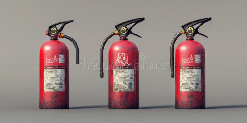 Three Red Fire Extinguishers Stock Photo - Image of emergency, fire ...