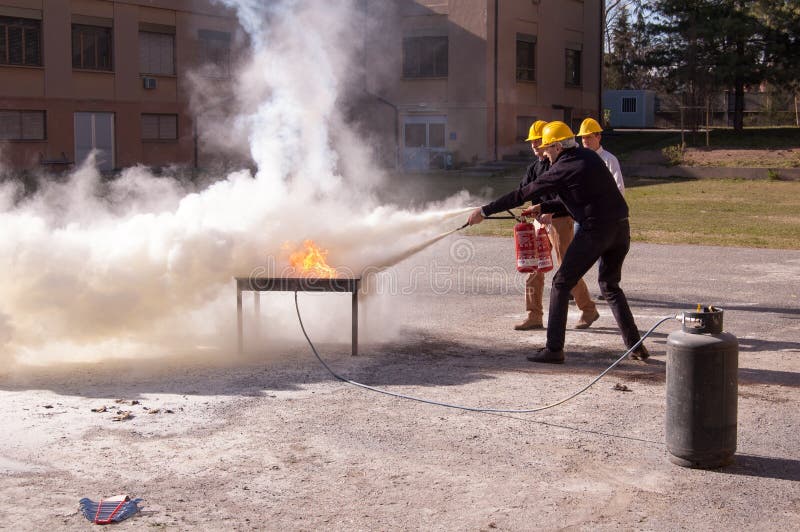 Firefighting Drill In Building Stock Image - Image of point, release ...