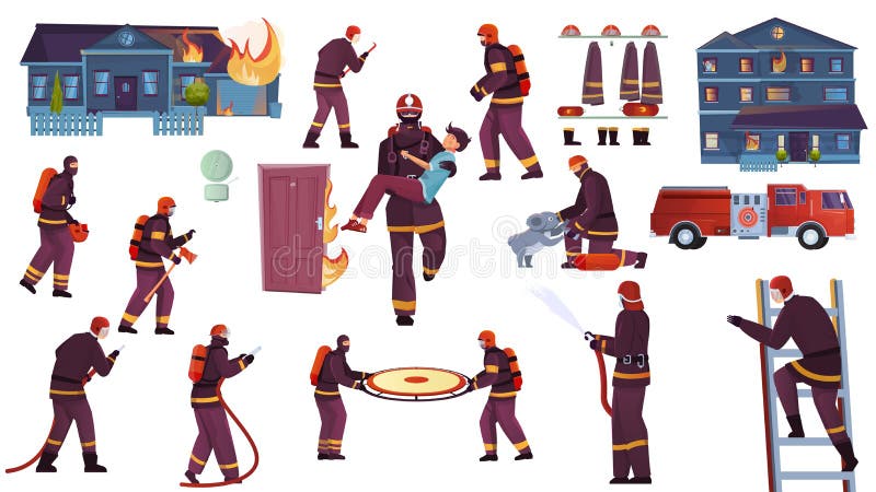 Firefighting Flat Icons Collection Stock Vector - Illustration of vehicle, tool: 209696698
