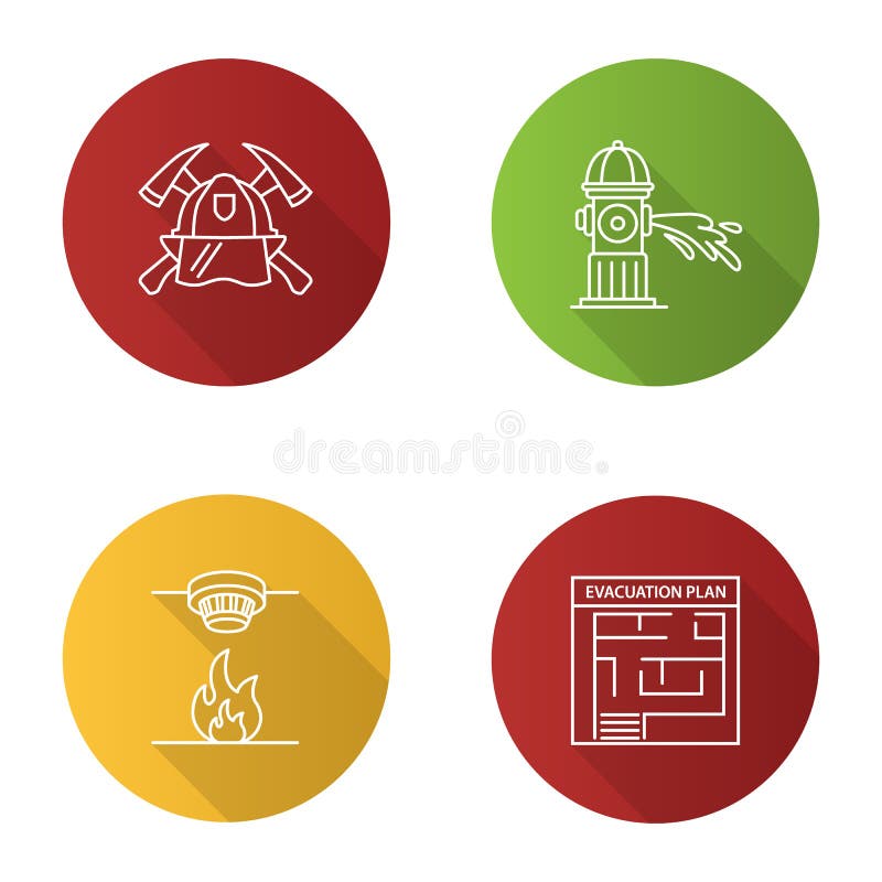Firefighting Flat Linear Long Shadow Icons Set Stock Vector ...