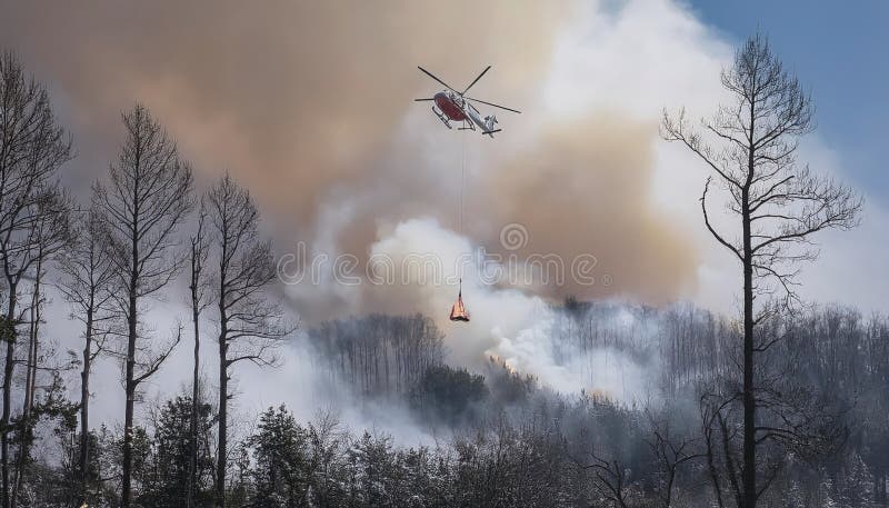 Firefighting Helicopter Drops Water on Burning Forest, Creating Massive ...