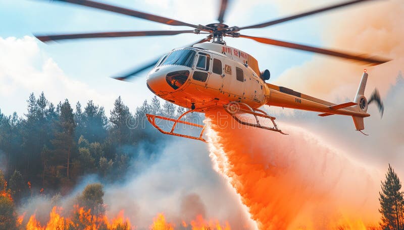 Firefighting Helicopter Extinguishing a Wildfire in a Forest Stock ...