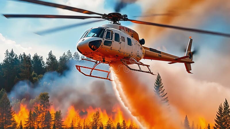 Firefighting Helicopter Extinguishing a Wildfire in the Forest Stock ...