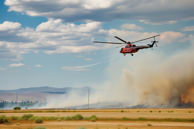 Firefighting Helicopter Hovering Over Field Stock Photo - Image of ...