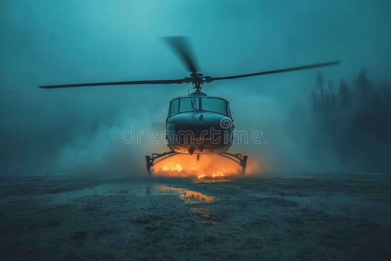 A Firefighting Helicopter Uses a Water Bucket To Put Out the Forest ...