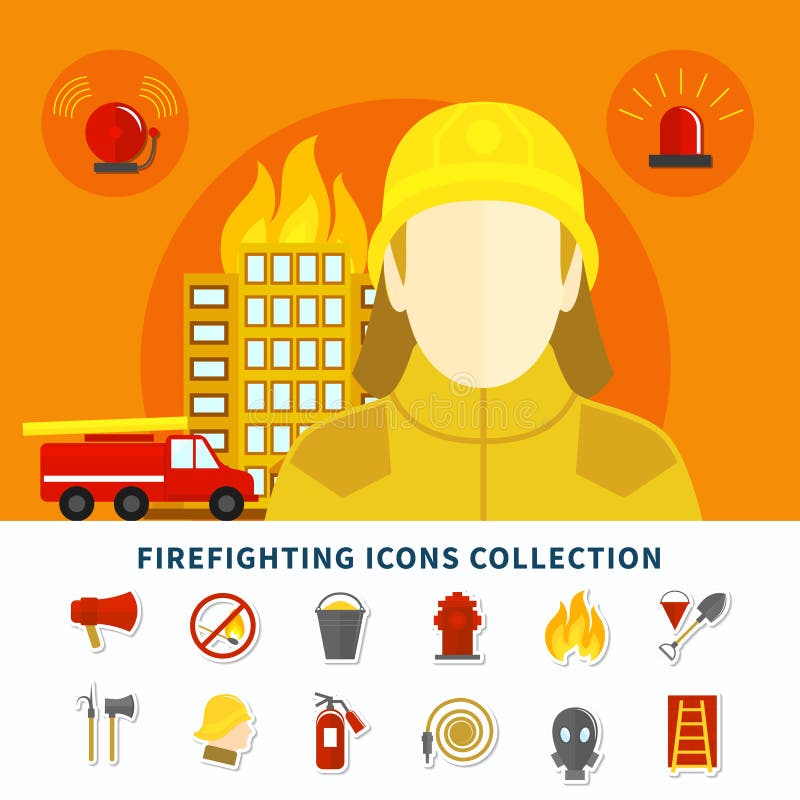 Firefighting icons set stock vector. Illustration of computer - 41976937