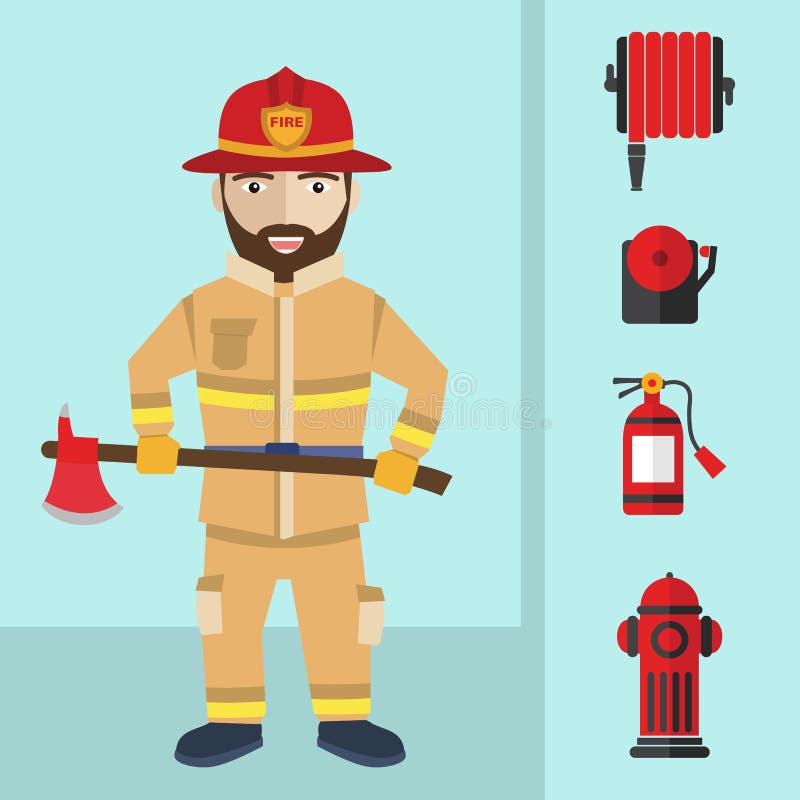 Firefighting and Icons Set Inventory Extinguishing Fire Rescue ...