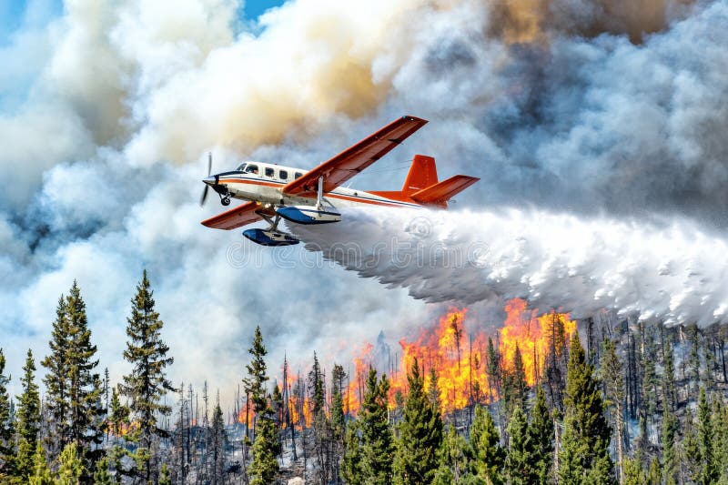 Firefighting Plane Drops Water Over Wildfire in Forested Area on Stock ...
