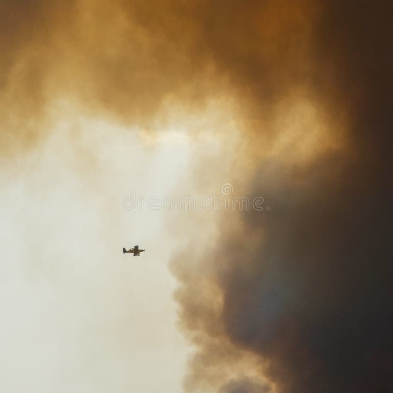 Firefighting Plane Flying into a Large Cloud of Smoke Stock Photo ...