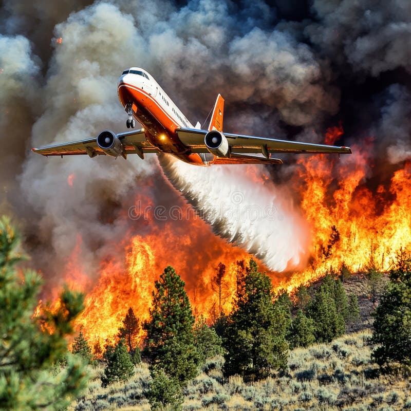 Firefighting Plane Performs Aerial Water Drop during Forest Fire ...