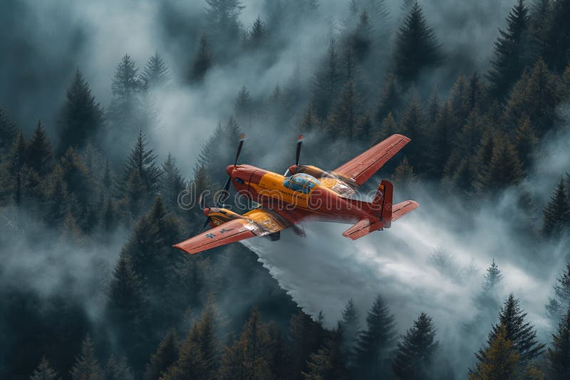A Firefighting Plane Pours Water on a Forest Fire Stock Illustration ...