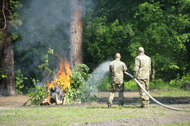Water Cannon of a Fire Engine Shooting a High-velocity Stream of Water ...