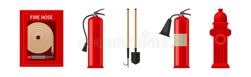 Firefighting Tools and Equipment for Fire Extinguishing Vector Set ...