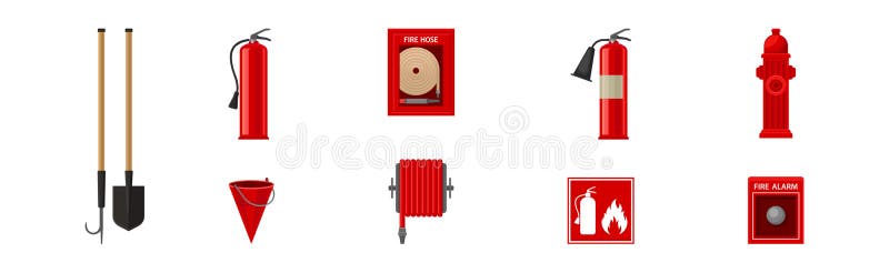 Firefighting Tools and Equipment for Fire Extinguishing Vector Set ...