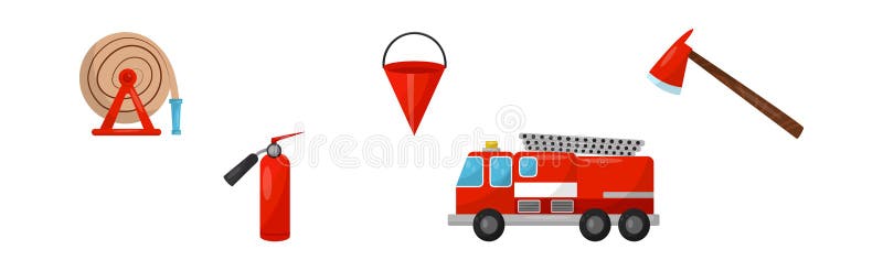 Firefighting Tools and Equipment for Fire Extinguishing Vector Set ...