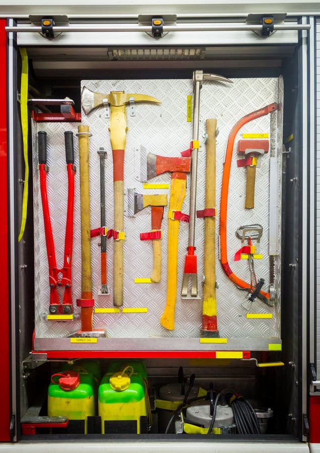 Firefighting Tools in Fire Truck Stock Photo - Image of duty, sharp ...
