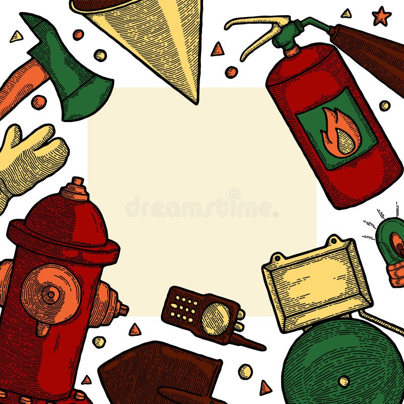 Firefighting Vintage Elements Background in Vintage Style with Empty ...