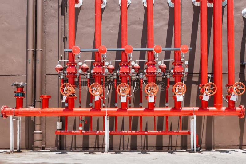 Fire Sprinkler Pipes On The Exterior Of A Building Stock Photo - Image ...